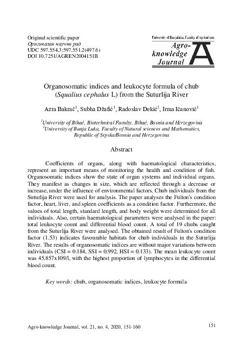 (PDF) Organosomatic indices and leukocyte formula of chub (Squalius ...