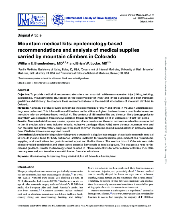 (PDF) Mountain medical kits: epidemiology-based recommendations and ...