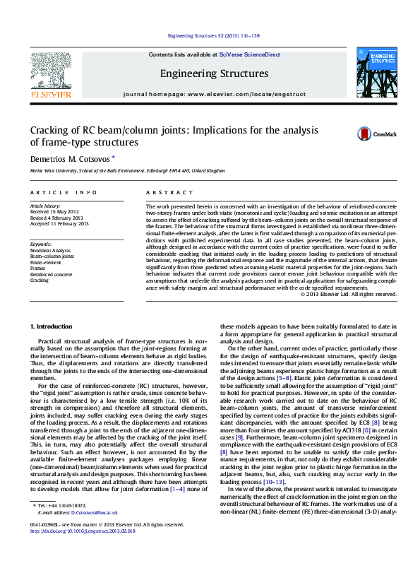 (PDF) Cracking of RC beam/column joints: Implications for the analysis ...