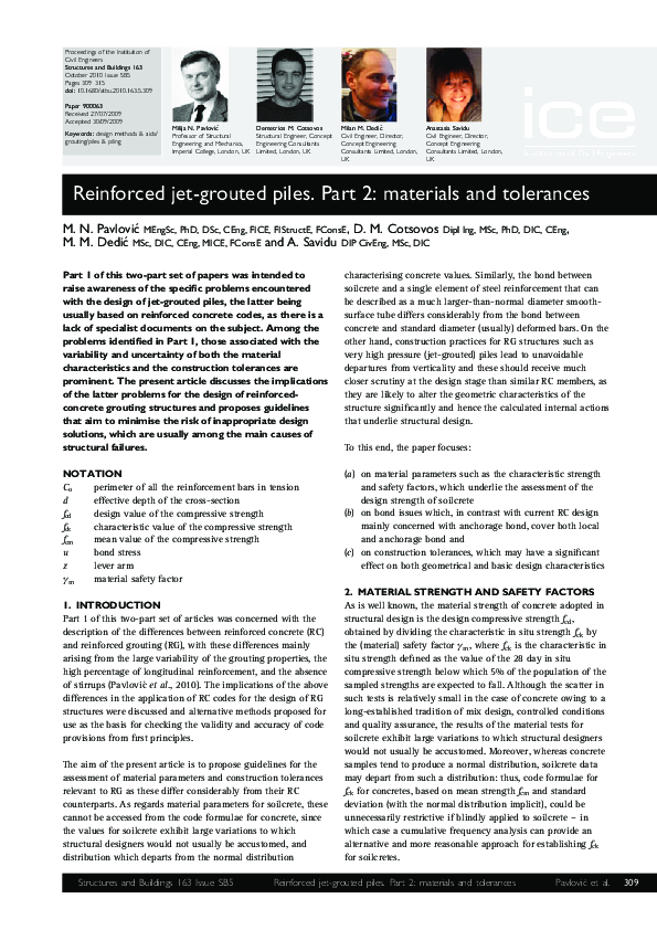 (PDF) Reinforced jet-grouted piles. Part 2: materials and tolerances