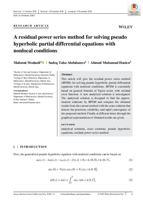 Pdf A Residual Power Series Method For Solving Pseudo Hyperbolic Partial Differential