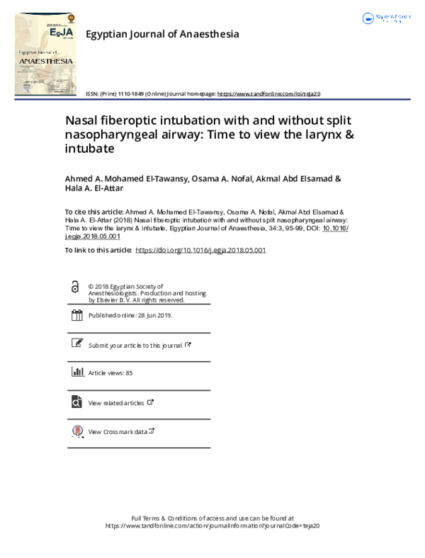 (PDF) Nasal fiberoptic intubation with and without split nasopharyngeal ...