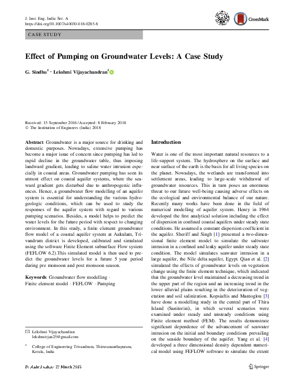 (PDF) Effect of Pumping on Groundwater Levels: A Case Study