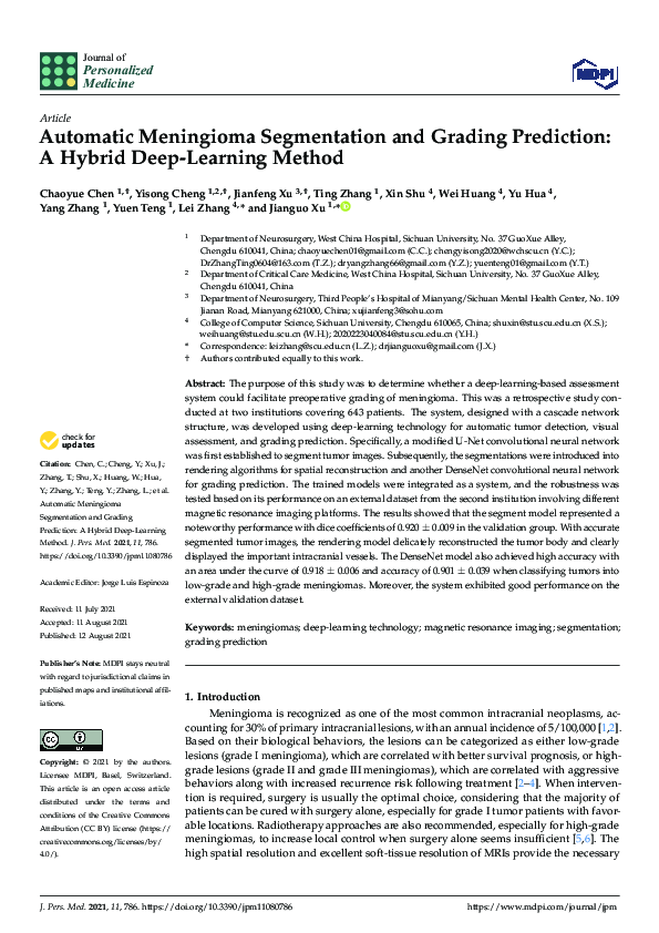 (PDF) Automatic Meningioma Segmentation and Grading Prediction: A Hybrid Deep-Learning Method
