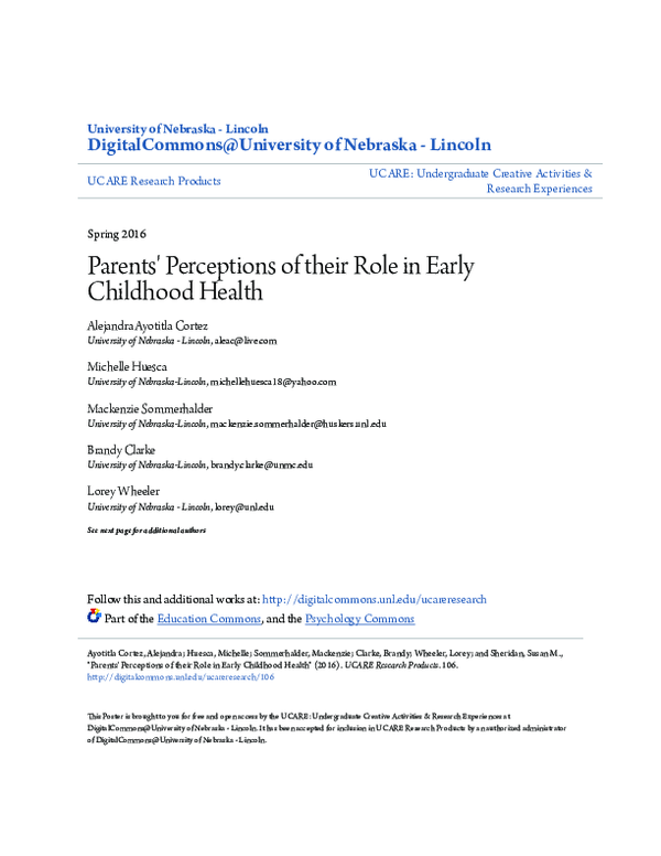 (PDF) Parents' Perceptions of their Role in Early Childhood Health