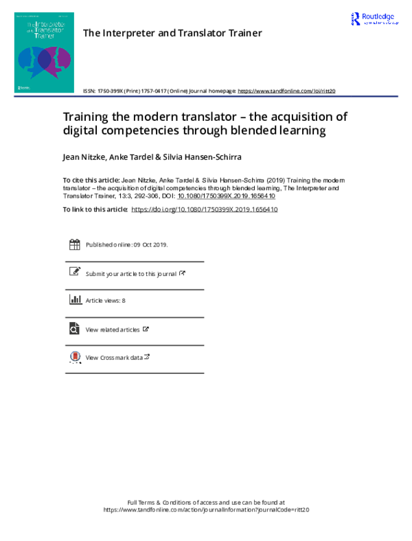 (PDF) Training the modern translator – the acquisition of digital competencies through blended ...