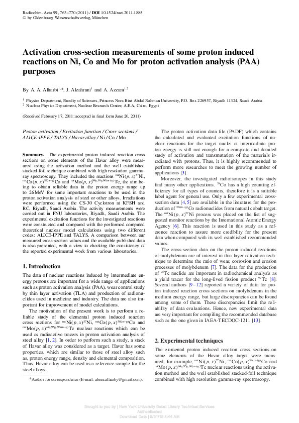 (PDF) Activation cross-section measurements of some proton induced ...