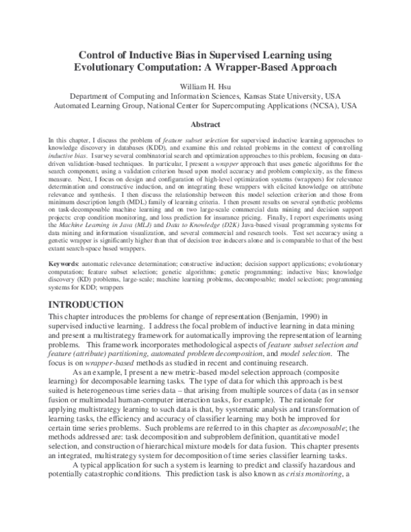 (PDF) Control of Inductive Bias in Supervised Learning Using Evolutionary Computation