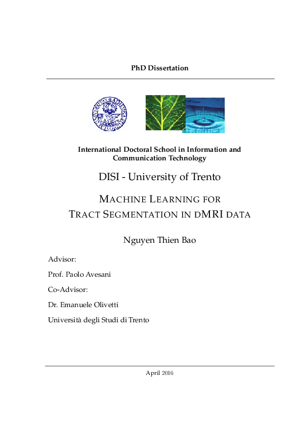 (PDF) Machine Learning for Tract Segmentation in dMRI data