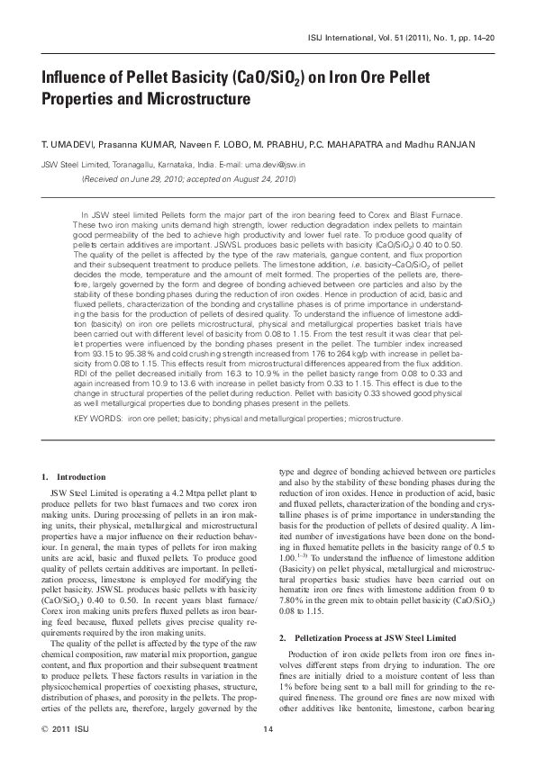 (PDF) Influence of Pellet Basicity (CaO/SiO2) on Iron Ore Pellet Properties and Microstructure