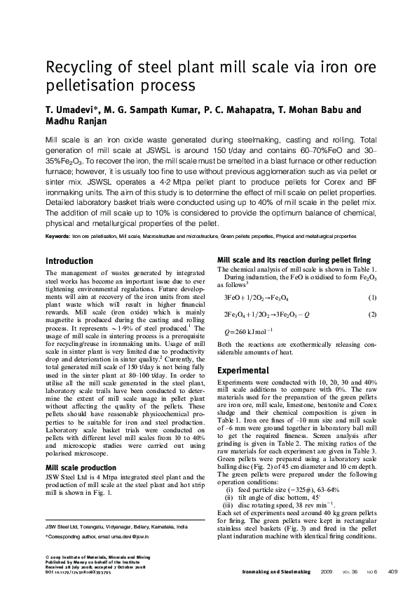 (PDF) Recycling of steel plant mill scale via iron ore sintering plant