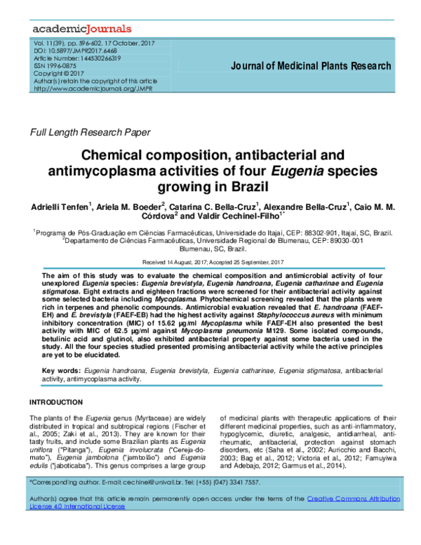 (PDF) Chemical Composition, Antibacterial and Antimutagenic Activities of Essential Oil from ...