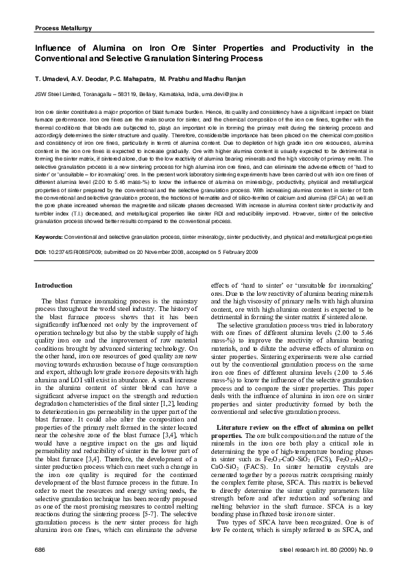 (PDF) Influence of Alumina on Iron Ore Sinter Properties and ...