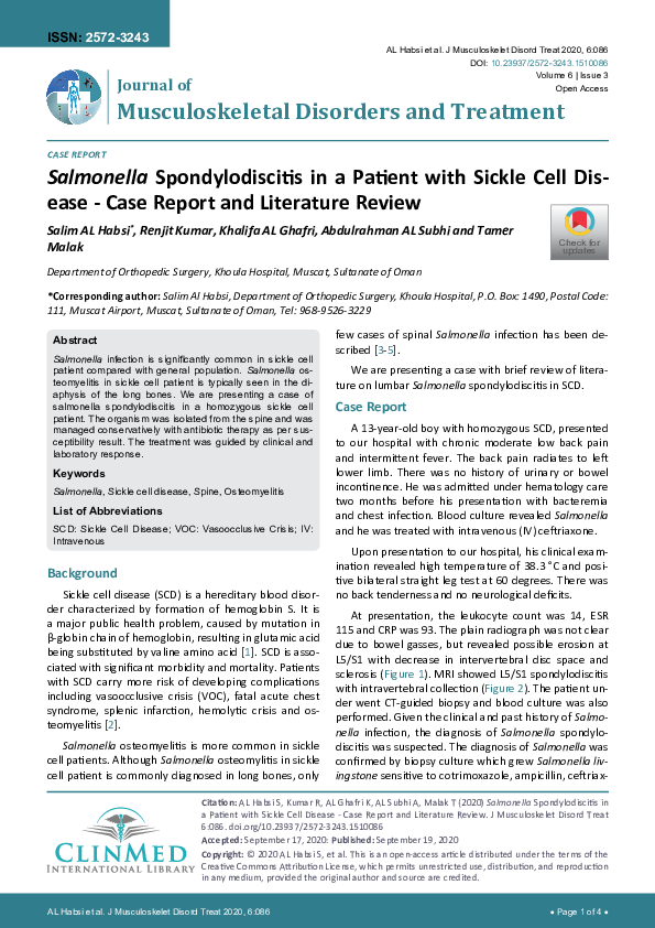 (PDF) Salmonella Spondylodiscitis in a Patient with Sickle Cell Disease ...