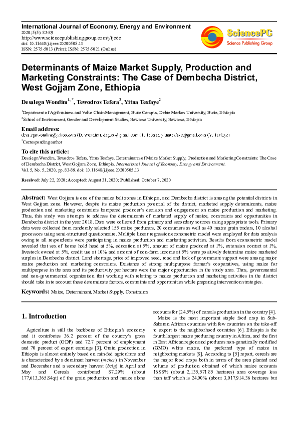 (PDF) Determinants of Maize Market Supply, Production and Marketing ...