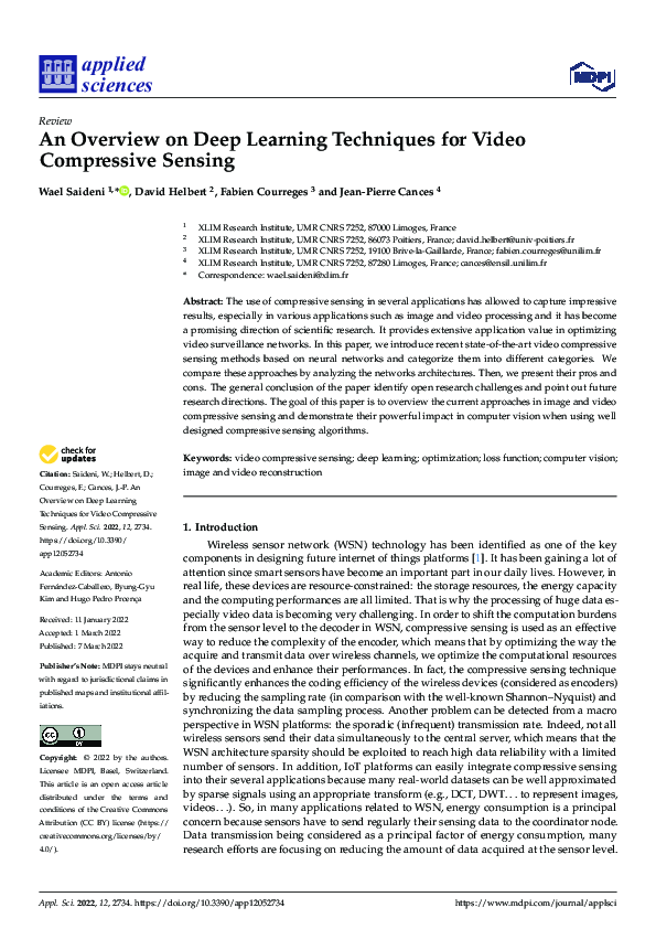 (PDF) An Overview on Deep Learning Techniques for Video Compressive Sensing