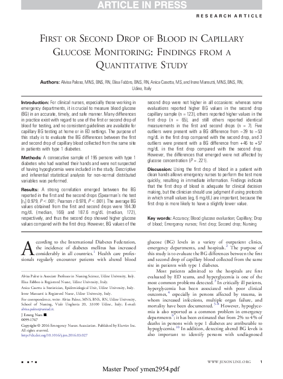 (PDF) First or Second Drop of Blood in Capillary Glucose Monitoring ...
