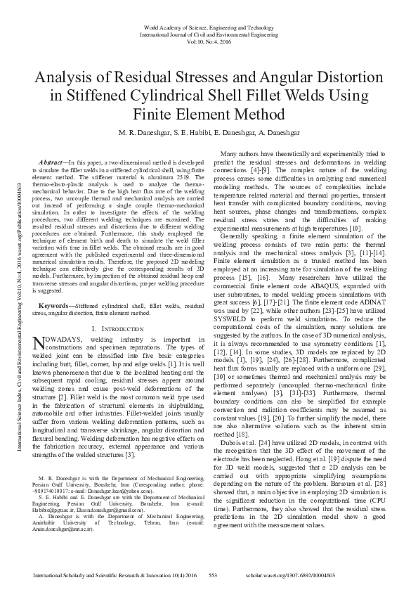 (PDF) Analysis of Residual Stresses and Angular Distortion in Stiffened ...