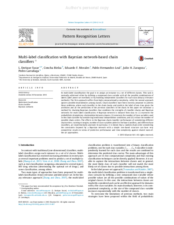 Pdf Multi Label Classification With Bayesian Network Based Chain Classifiers