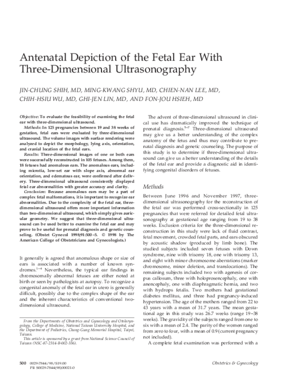 (PDF) Antenatal Depiction of the Fetal Ear With Three-Dimensional ...
