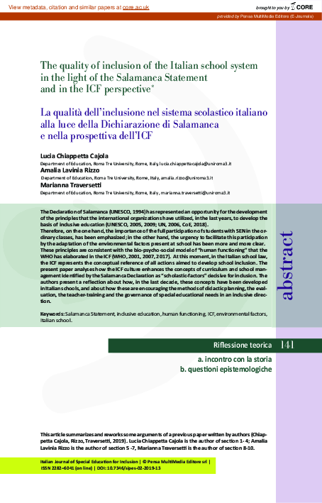(PDF) La qualità dell’inclusione nel sistema scolastico italiano alla ...