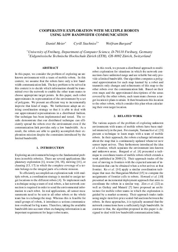 Pdf Cooperative Exploration With Multiple Robots Using Low Bandwidth Communication C