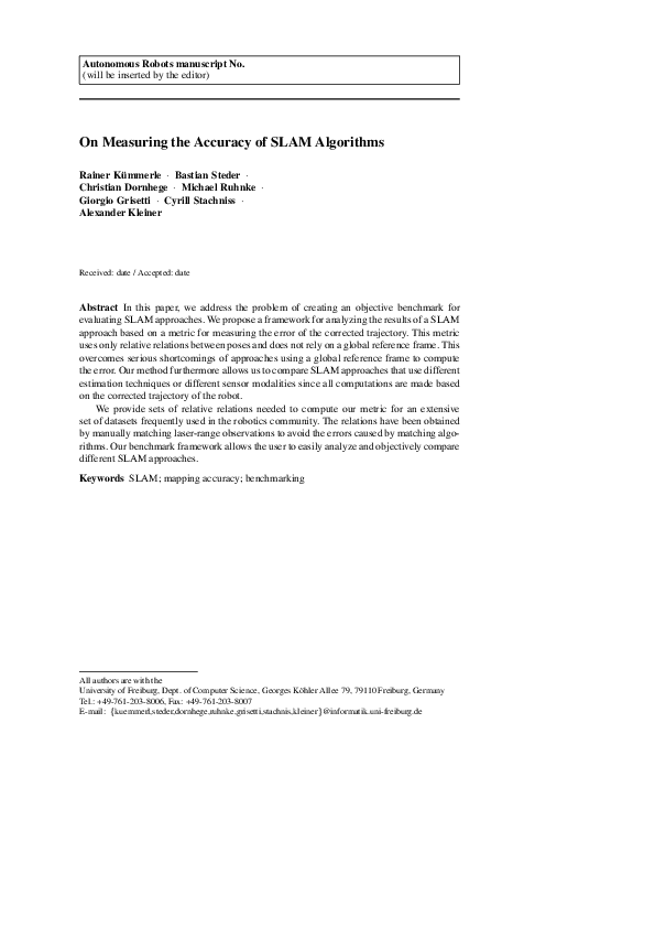 (PDF) On measuring the accuracy of SLAM algorithms