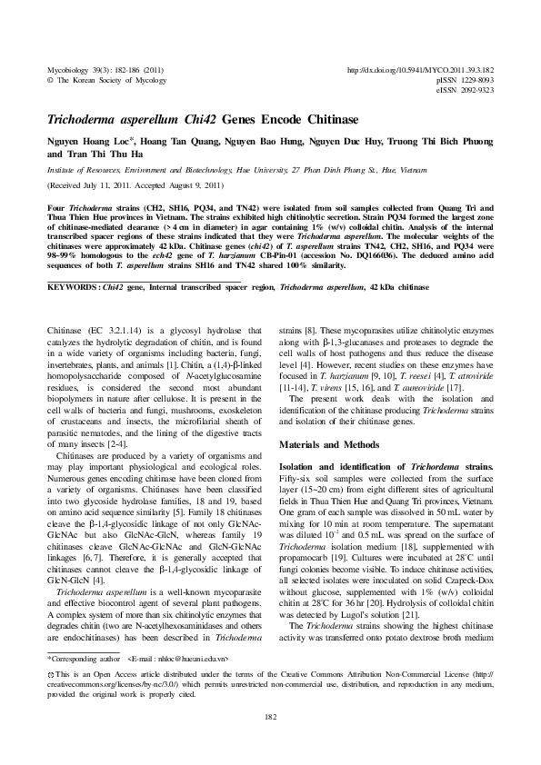 (PDF) Trichoderma asperellum Chi42Genes Encode Chitinase
