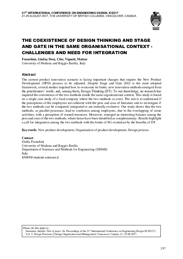 (PDF) The coexistence of design thinking and stage and gate in the same ...