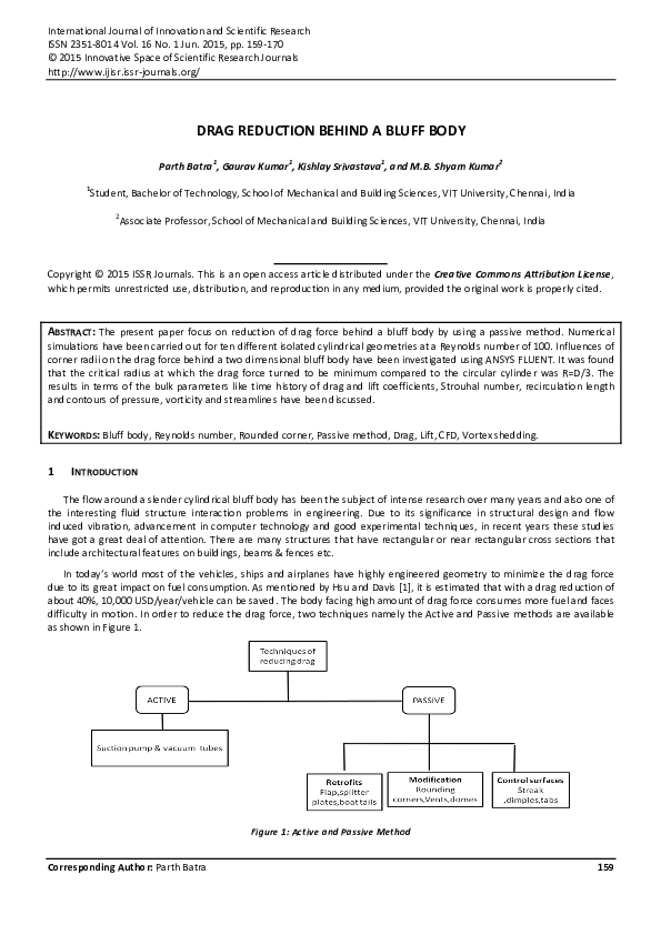 (PDF) Drag Reduction Behind a Bluff Body