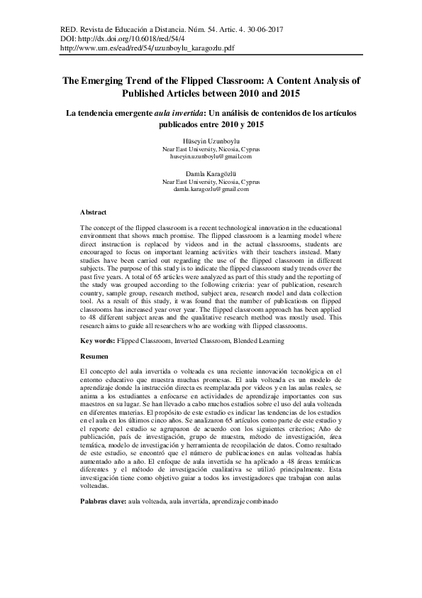 (PDF) The Emerging Trend of the Flipped Classroom: A Content Analysis of Published Articles ...