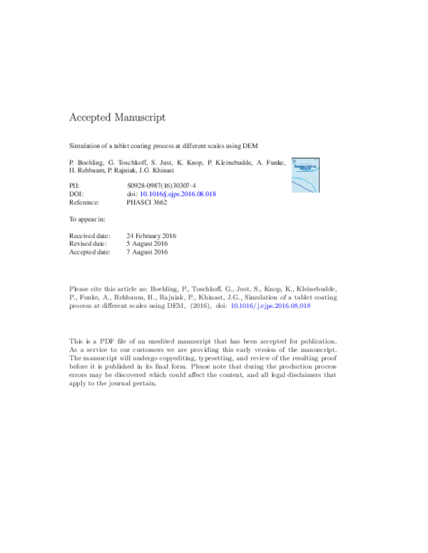 (PDF) Simulation of a tablet coating process at different scales using DEM