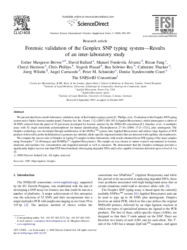 (PDF) Forensic validation of the Genplex SNP typing system—Results of ...