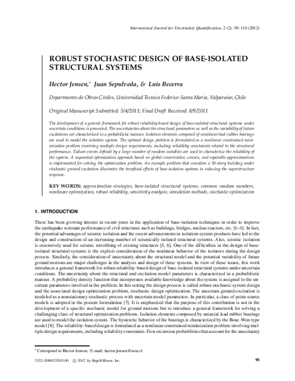Pdf Robust Stochastic Design Of Base Isolated Structural Systems