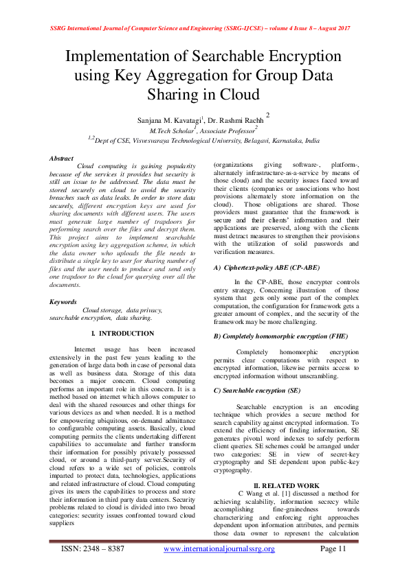 (PDF) Implementation of Searchable Encryption using Key Aggregation for Group Data Sharing in Cloud