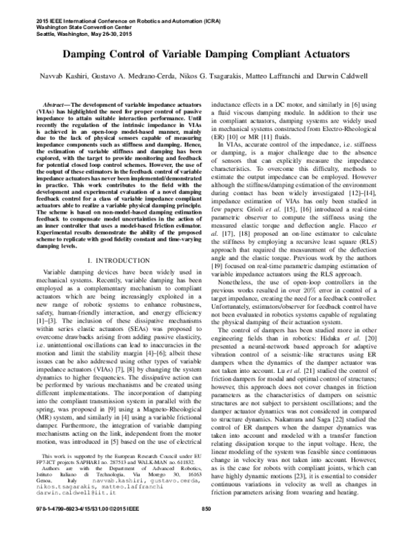(PDF) Damping control of variable damping compliant actuators