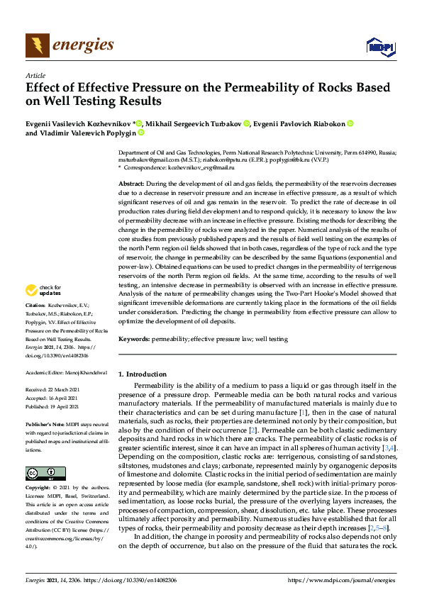 (PDF) Effect of Effective Pressure on the Permeability of Rocks Based ...