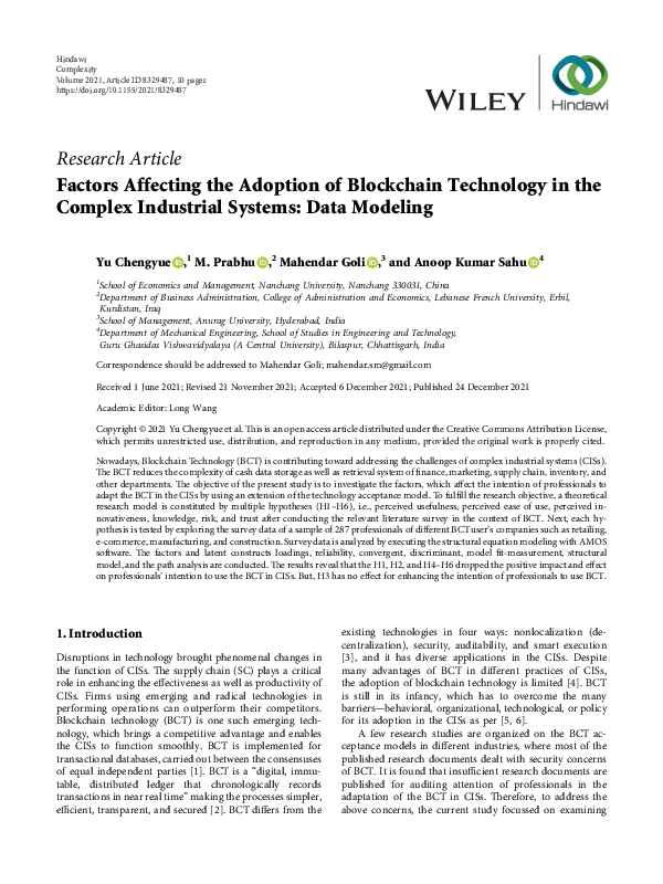 (PDF) Factors Affecting the Adoption of Blockchain Technology in the ...