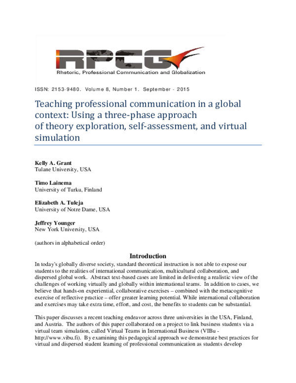 (PDF) Teaching professional communication in a global context: Using a ...