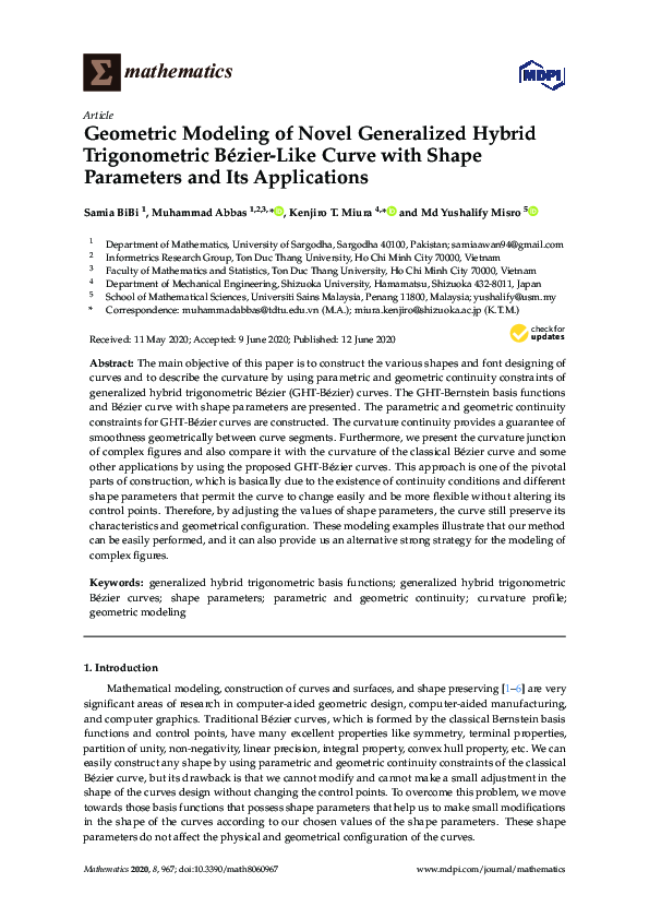(PDF) Geometric Modeling of Novel Generalized Hybrid Trigonometric Bézier-Like Curve with Shape ...