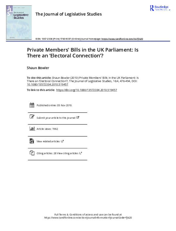 (PDF) Private Members Bills in the UK Parliament Is There an Electoral ...