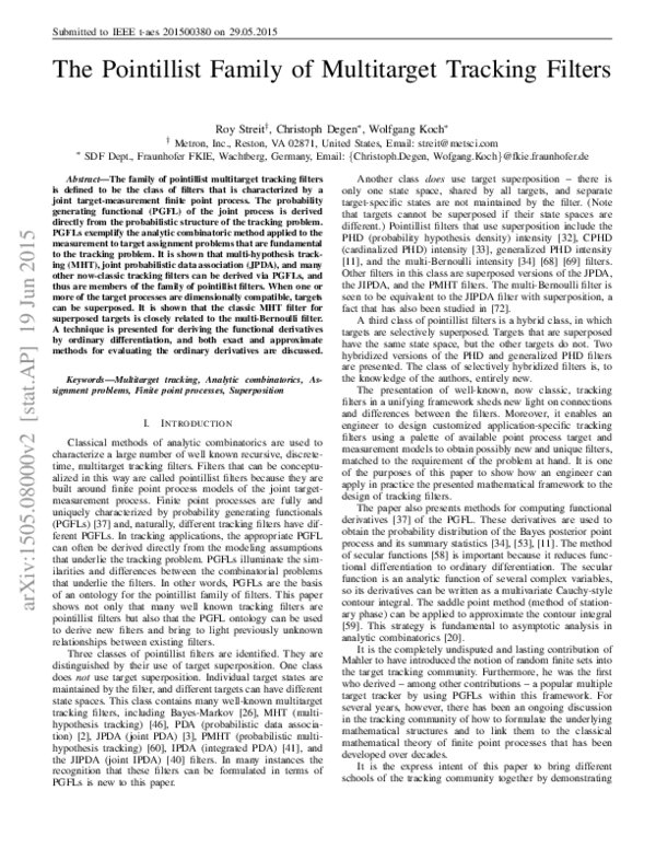 (PDF) Pointillist Filters for Multitarget Tracking