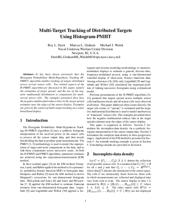 (PDF) Multitarget Tracking of Distributed Targets Using Histogram-PMHT