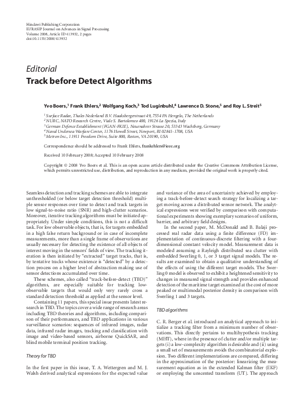 (PDF) Track before Detect Algorithms