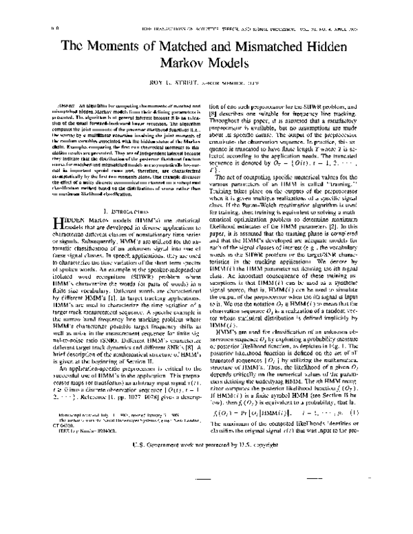 (PDF) The moments of matched and mismatched hidden Markov models | Roy Streit - Academia.edu