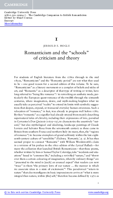 (PDF) Romanticism and the “schools” of criticism and theory