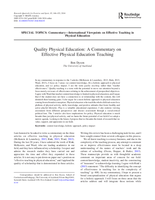 (PDF) Quality Physical Education: A Commentary on Effective Physical ...