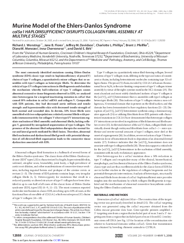 (PDF) Murine Model of the Ehlers-Danlos Syndrome
