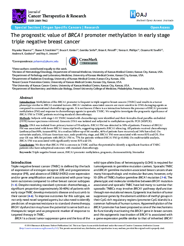 (PDF) The prognostic value of BRCA1 promoter methylation in early stage ...