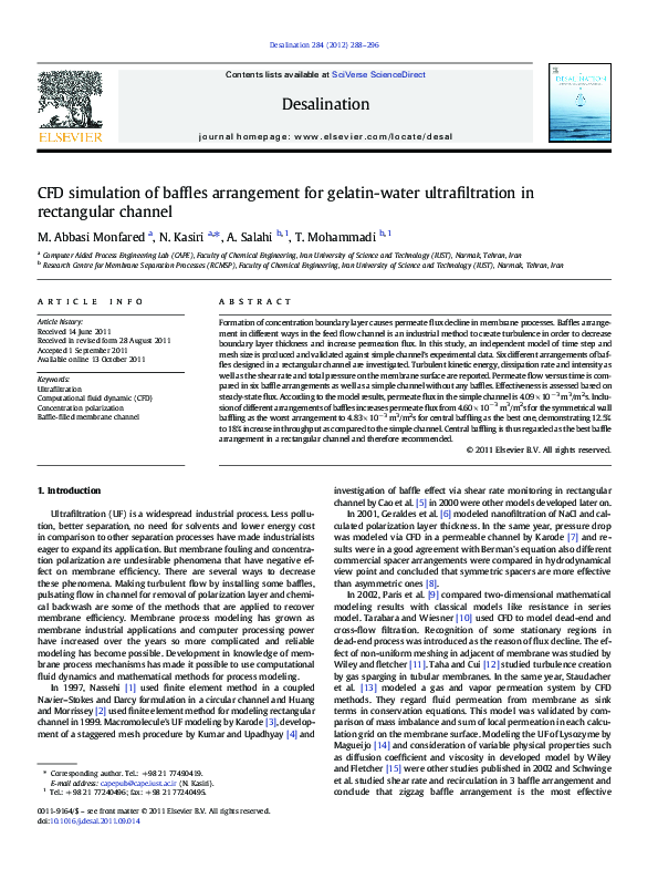 (PDF) CFD simulation of baffles arrangement for gelatin-water ultrafiltration in rectangular channel